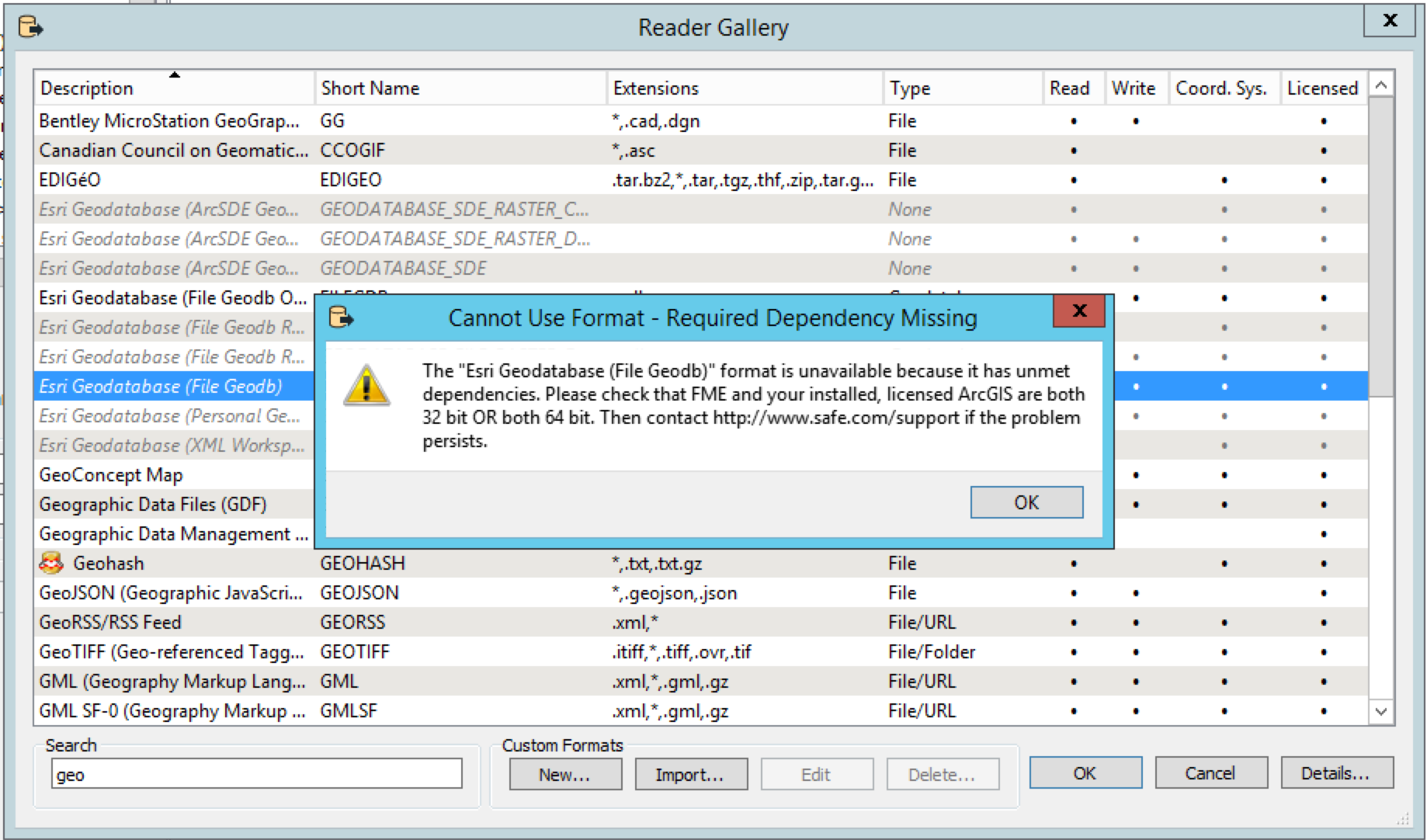 Geodatabase Formats Missing, Greyed Out or Have Unmet Dependencies ...