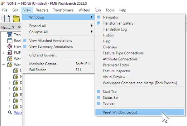 How to restore the translation log window / visual preview window in FME Workbench – FME Support ...
