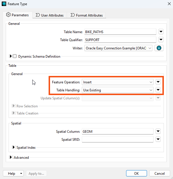 Converting to Oracle: Write to an Existing Table – FME Support Center