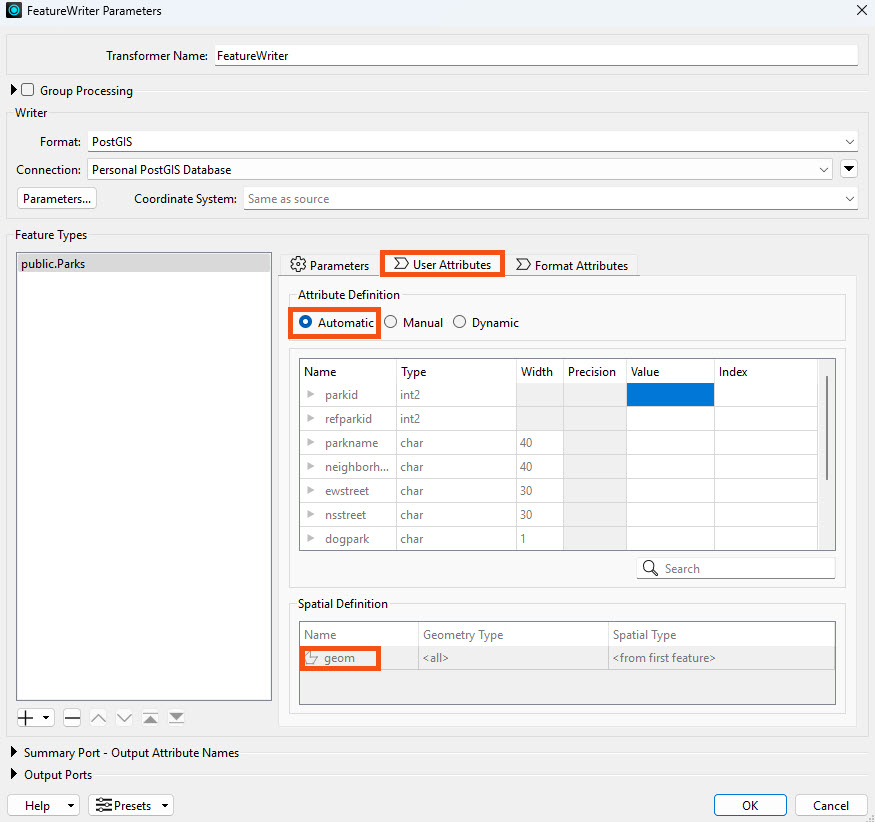 Writing Multiple Geometry Columns to an Existing PostGIS Table – FME ...