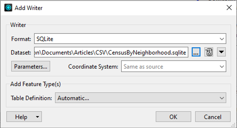 Converting from CSV to PostgreSQL and PostGIS or SQLite and SpatiaLite – FME Support Center