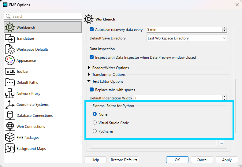 External Editor for Python in FME – FME Support Center